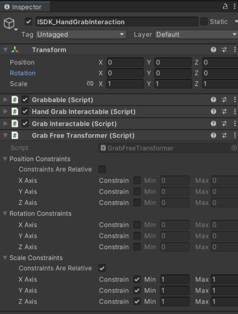专栏 - 双手抓取，限制被抓取物体的位置、旋转、缩放【Unity Meta Quest 开发】 - SpatialXR社区